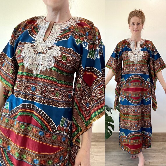 Vintage 70's Tribal Rotary Java Print Embroidered Max… - Gem