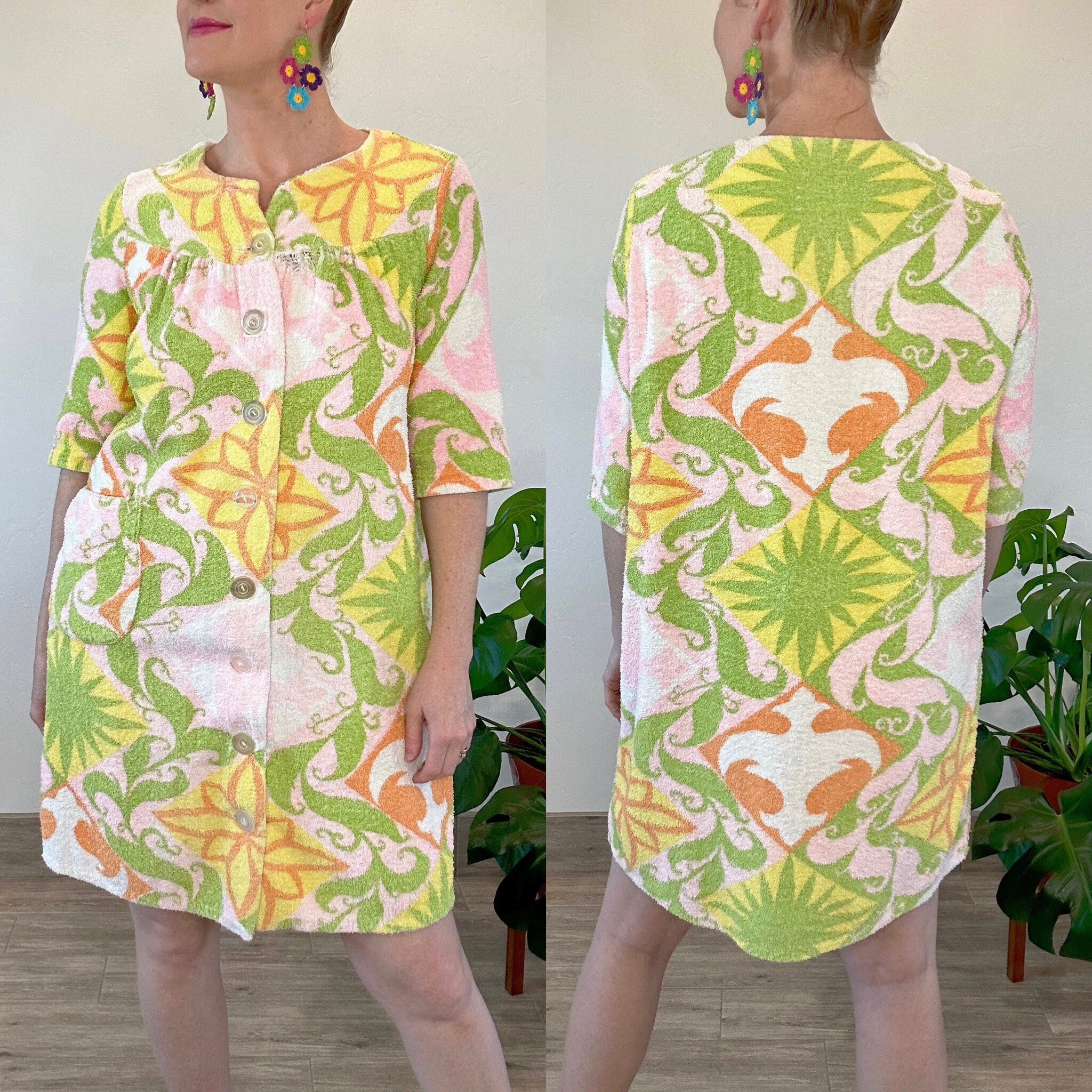 Vintage 60's 70's Terry Cloth Psychedelic Colorful - Etsy