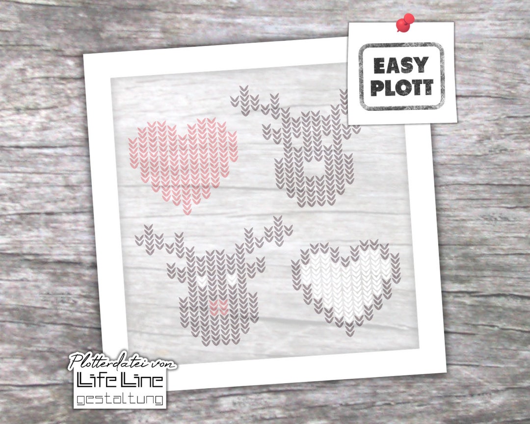 Plotter File KNITTING MOTIFS REINDEER HEART Svg Dxf - Etsy