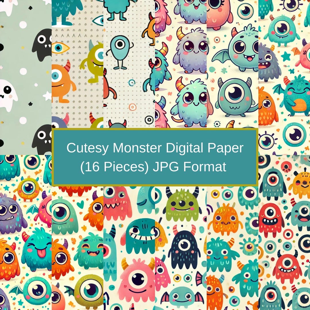 Cutesy Monster Digital Paper (16 Pieces) JPG Format - Etsy