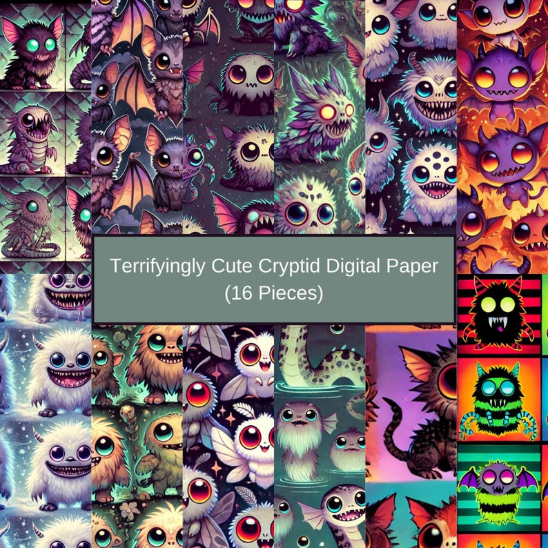 Terrifyingly Cute Cryptid Digital Paper (16 Pieces) - Etsy