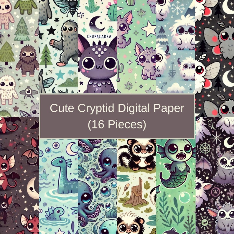 Cute Cryptid Digital Paper (16 Pieces JPG Format) - Etsy