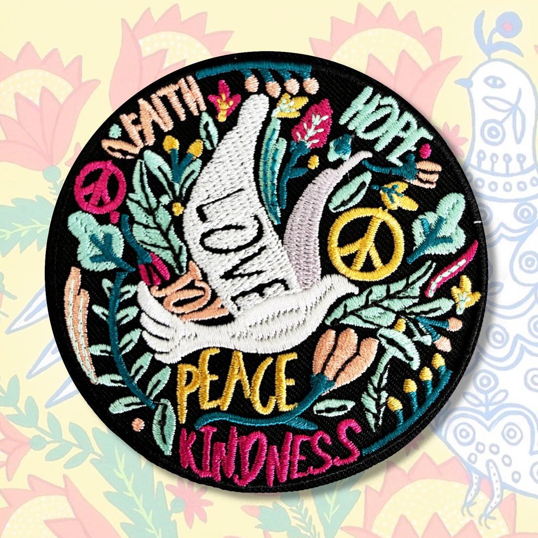 White Dove Hope Peace Love Kindness Embroidery Patch Iron on Sew on 3.5 ...