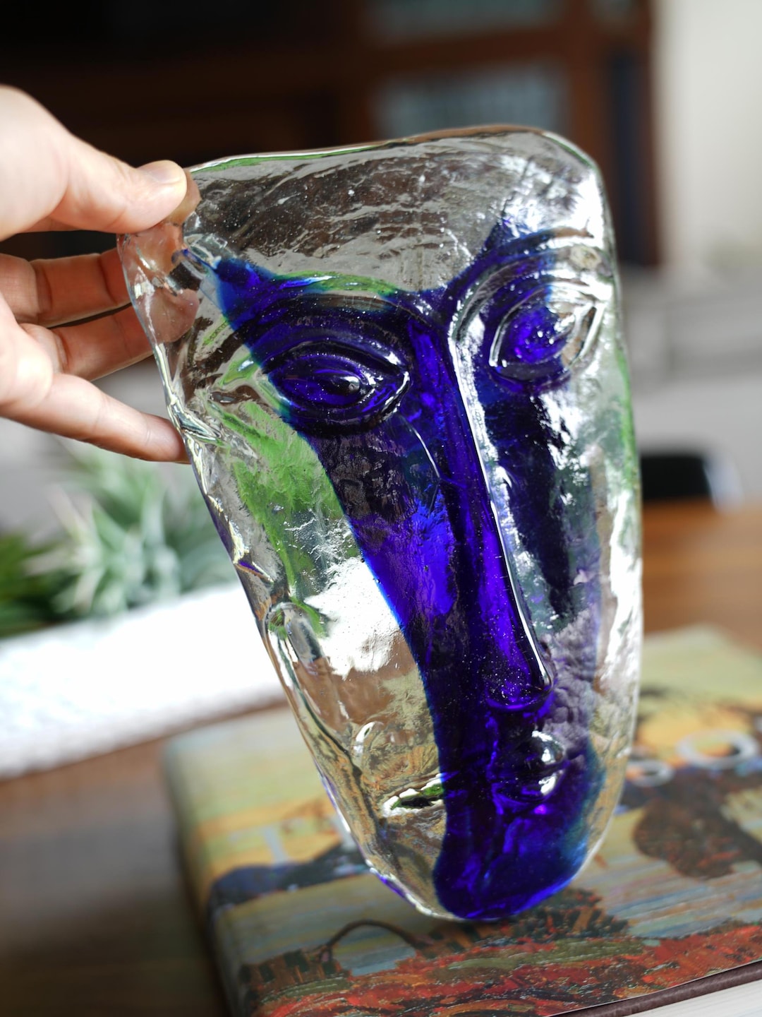 Vintage Sky Dreamer Jaramillo Brothers Art Glass Face Mask Cobalt Blue ...
