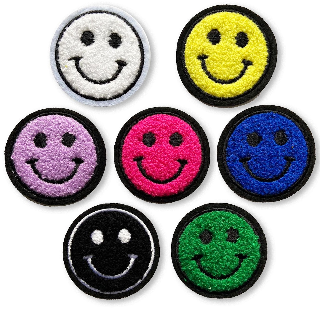 Chenille Smiley Face Patch: Embroidered Iron-on Applique - Etsy