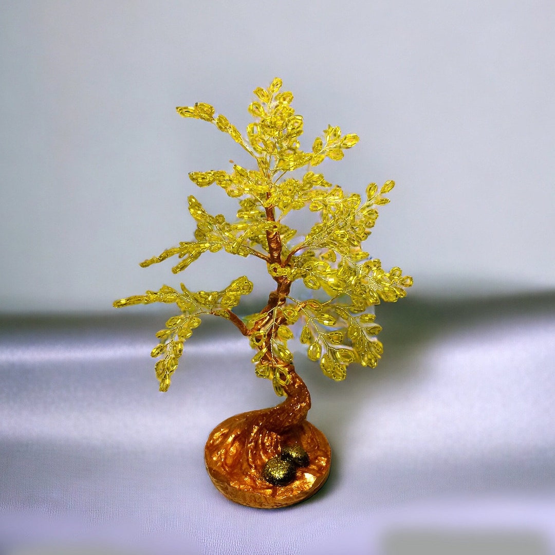 Statue Tree - Yellow Crystal Bead Tree Sculpture - Handmade Bonsai ...