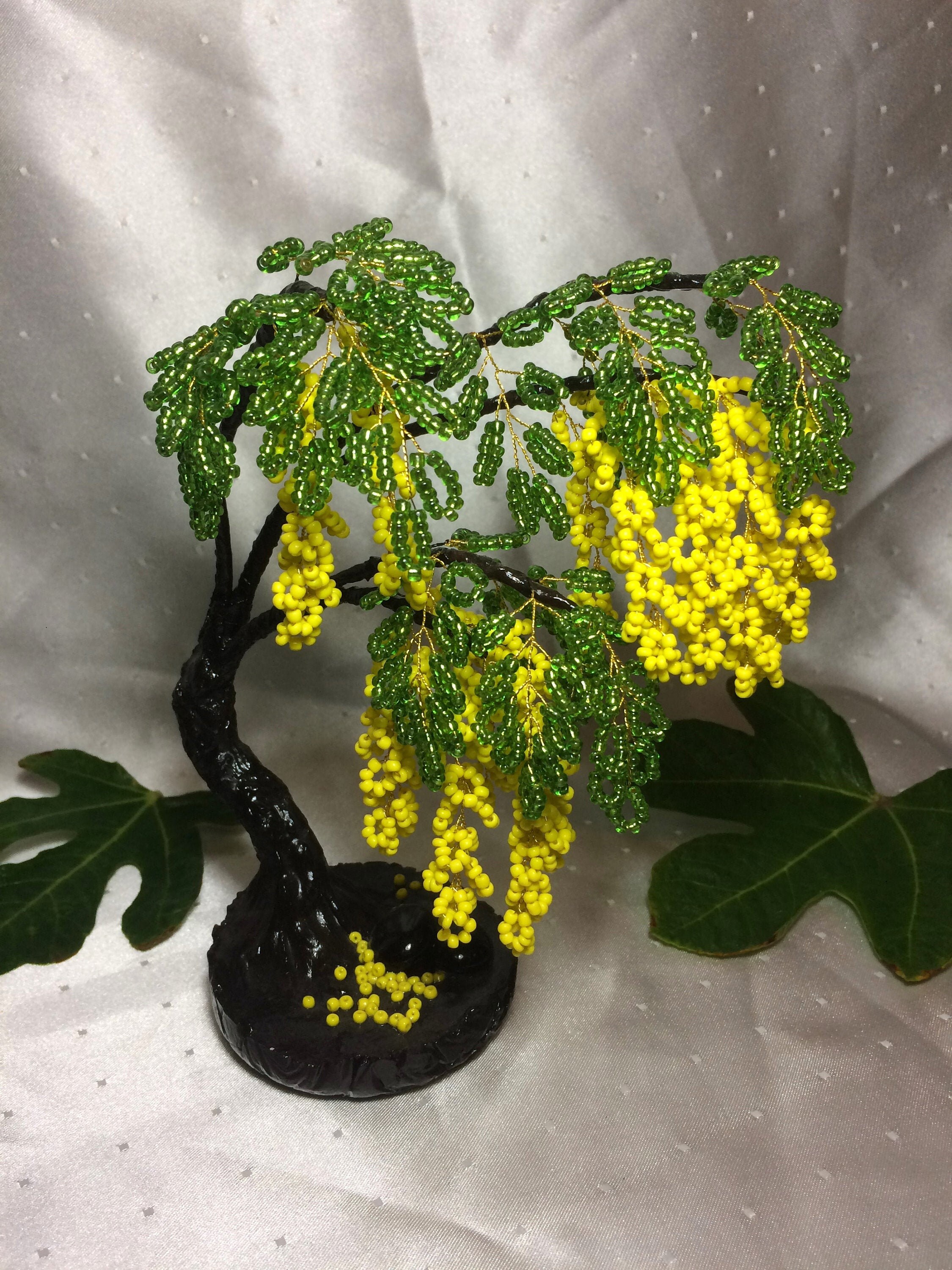 Bead Flowering Tree Handmade for Home Decor Wire Yellow Tree Sculpture ...