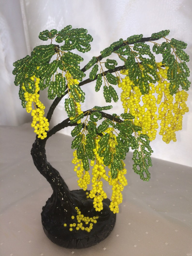 Bead Flowering Tree Handmade for Home Decor Wire Yellow Tree Sculpture ...