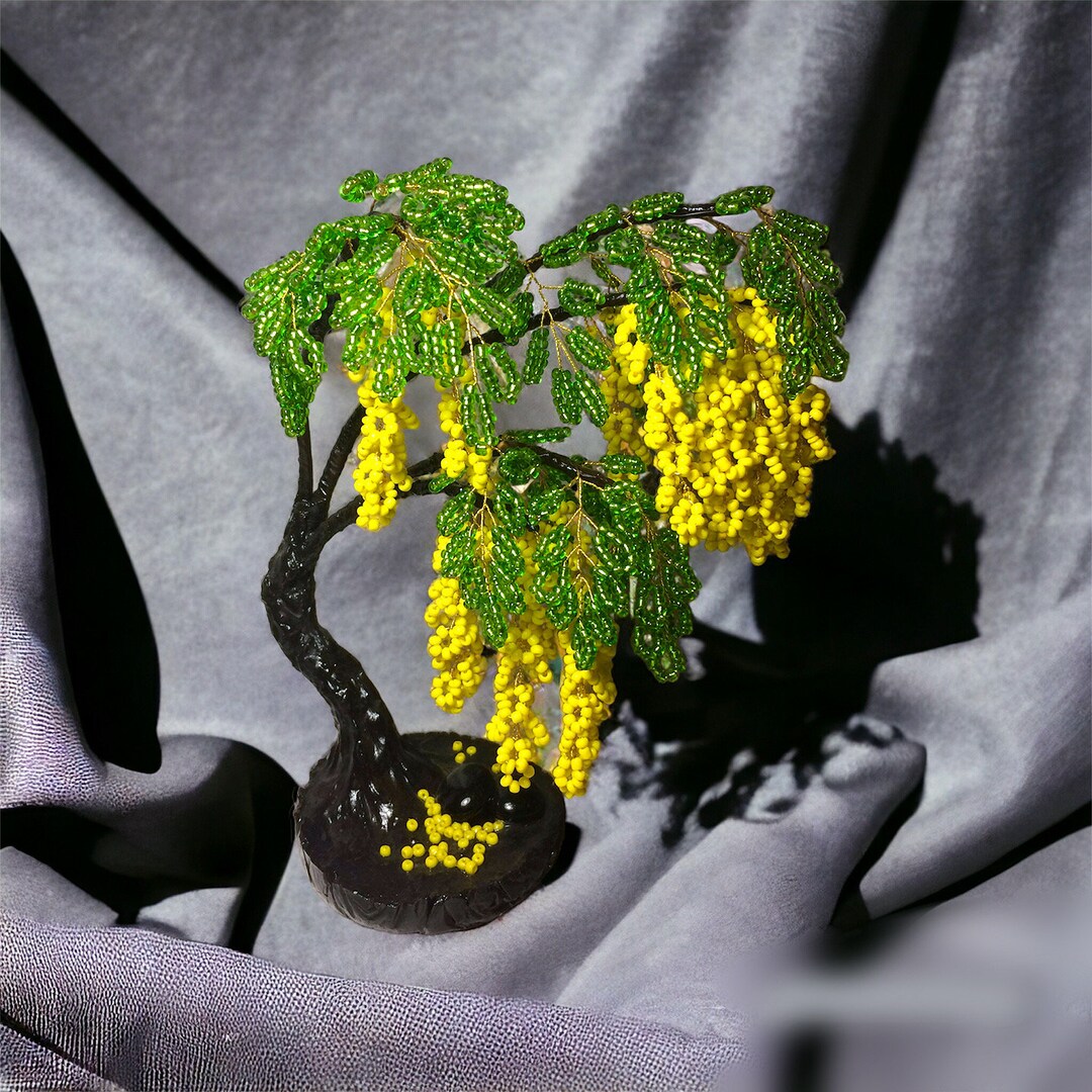 Bead Flowering Tree Handmade for Home Decor - Wire Yellow Tree ...