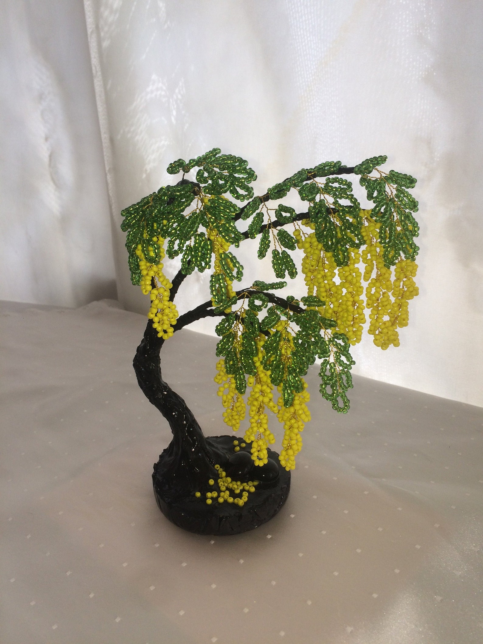 Bead Flowering Tree Handmade for Home Decor Wire Yellow Tree Sculpture ...