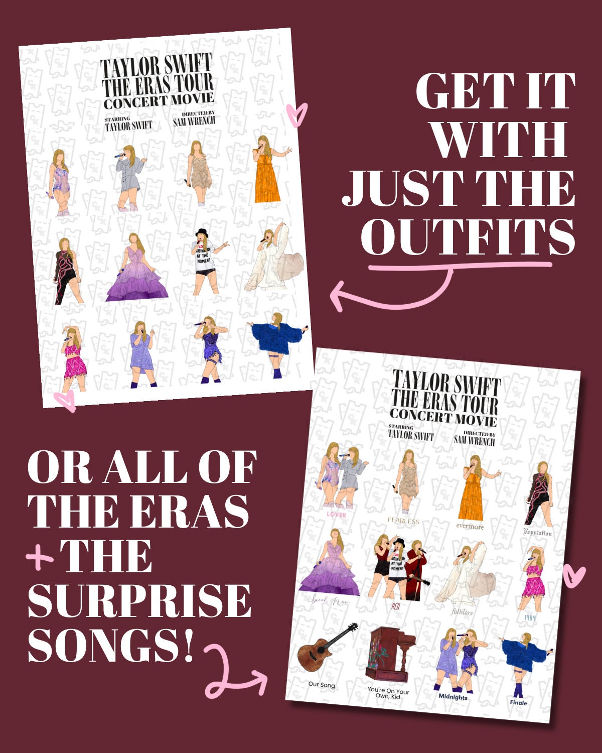 Taylor Swift Eras Tour MOVIE Outfits Poster printable - Etsy