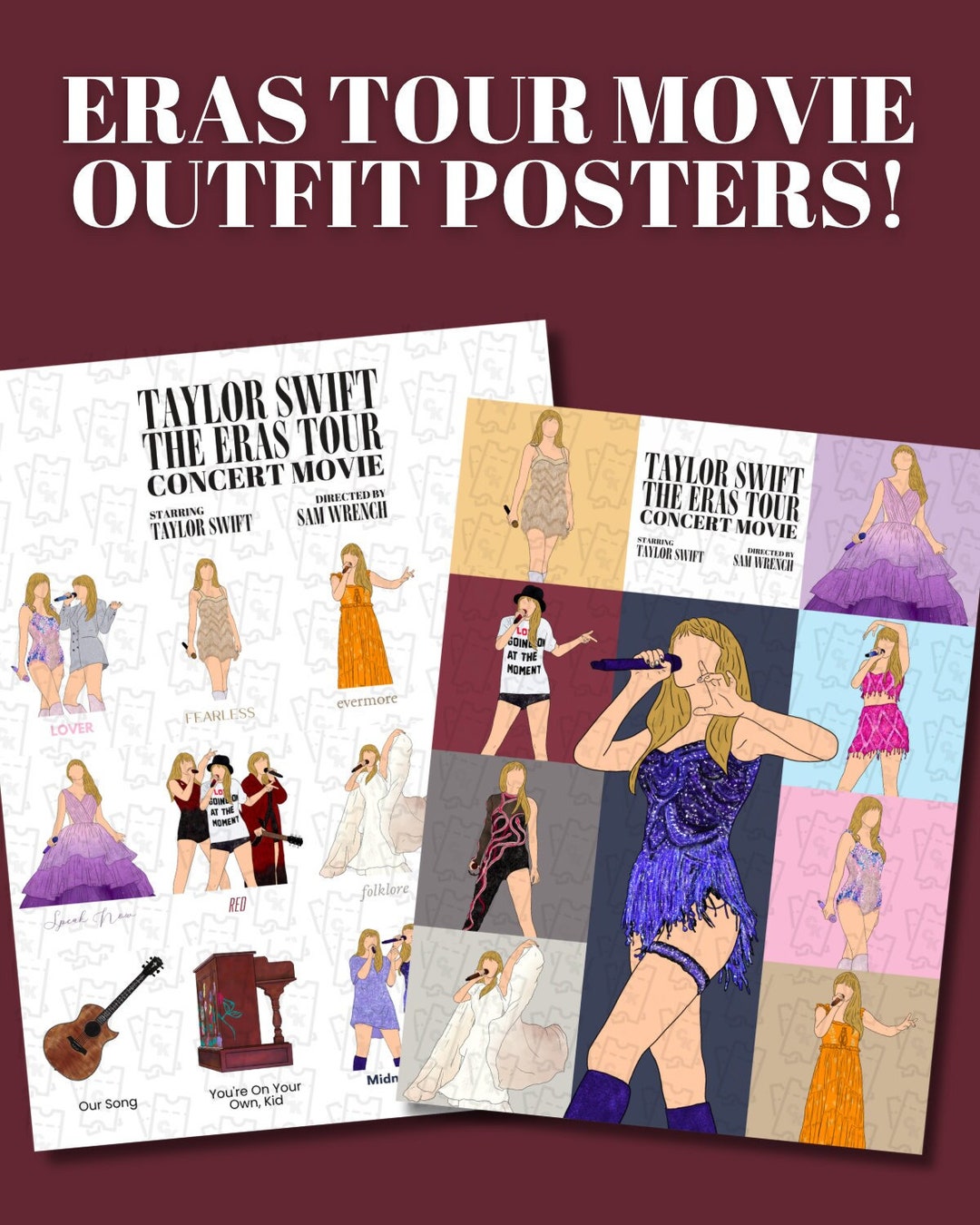 Taylor Swift Eras Tour MOVIE Outfits Poster printable - Etsy