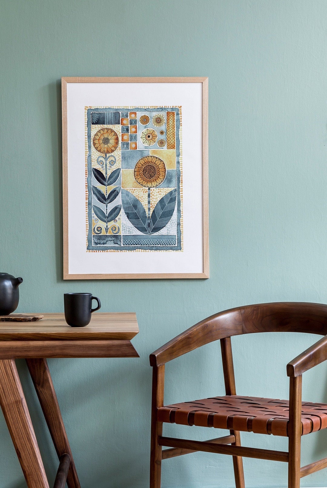 A4 Giclée Print - Sunflowers Patchwork Watercolour, Wall Art, Floral ...