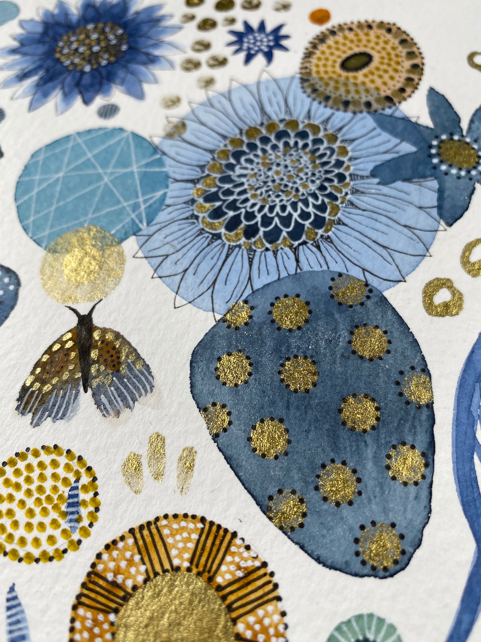 A4 Giclée Print - Blue, Brown & Gold Abstract Watercolour - Etsy UK