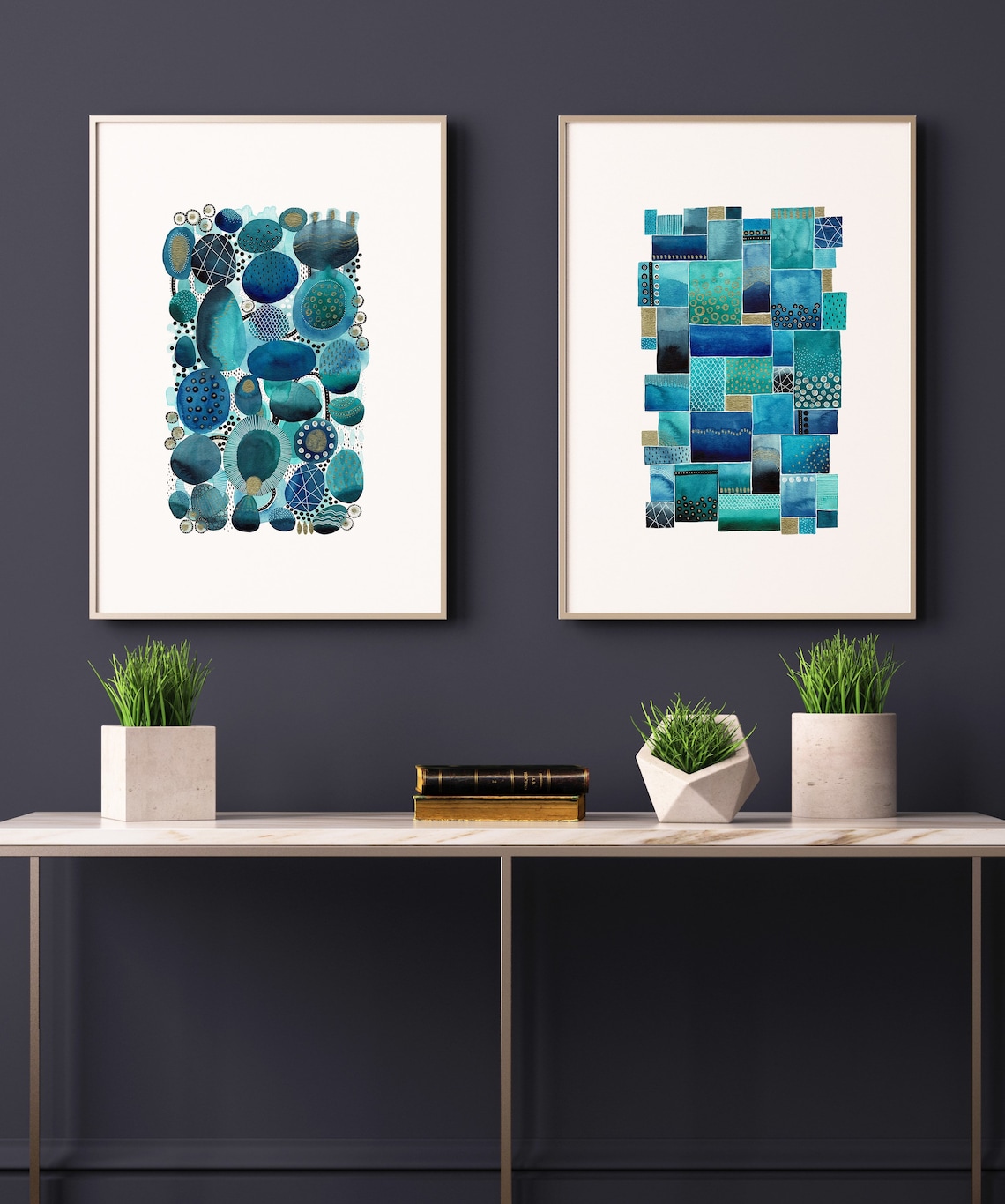 A3 Giclée Print - Aqua Squares Watercolour - Etsy UK