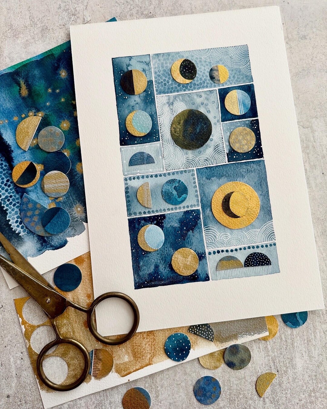Moon Collage Giclée Print: Abstract Watercolor Lunar Art (A4) - Etsy