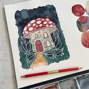 A4 Giclée Print Toadstool House Print, Toadstool Print, Toadstool House ...