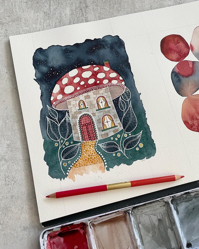 A4 Giclée Print Toadstool House Print Toadstool Print | Etsy