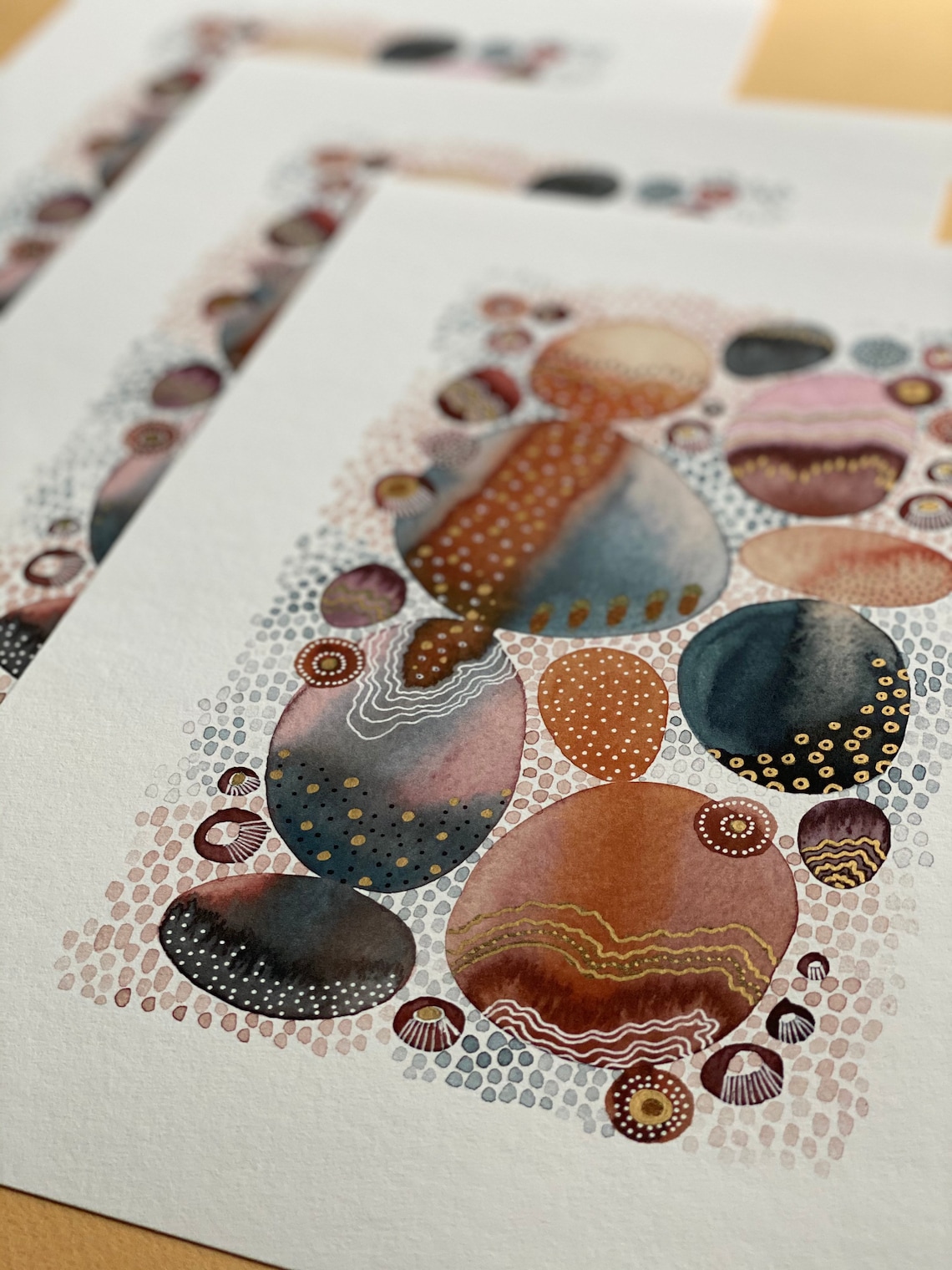 A4 Giclée Print Spice Jewel Pebble Abstract Watercolour - Etsy