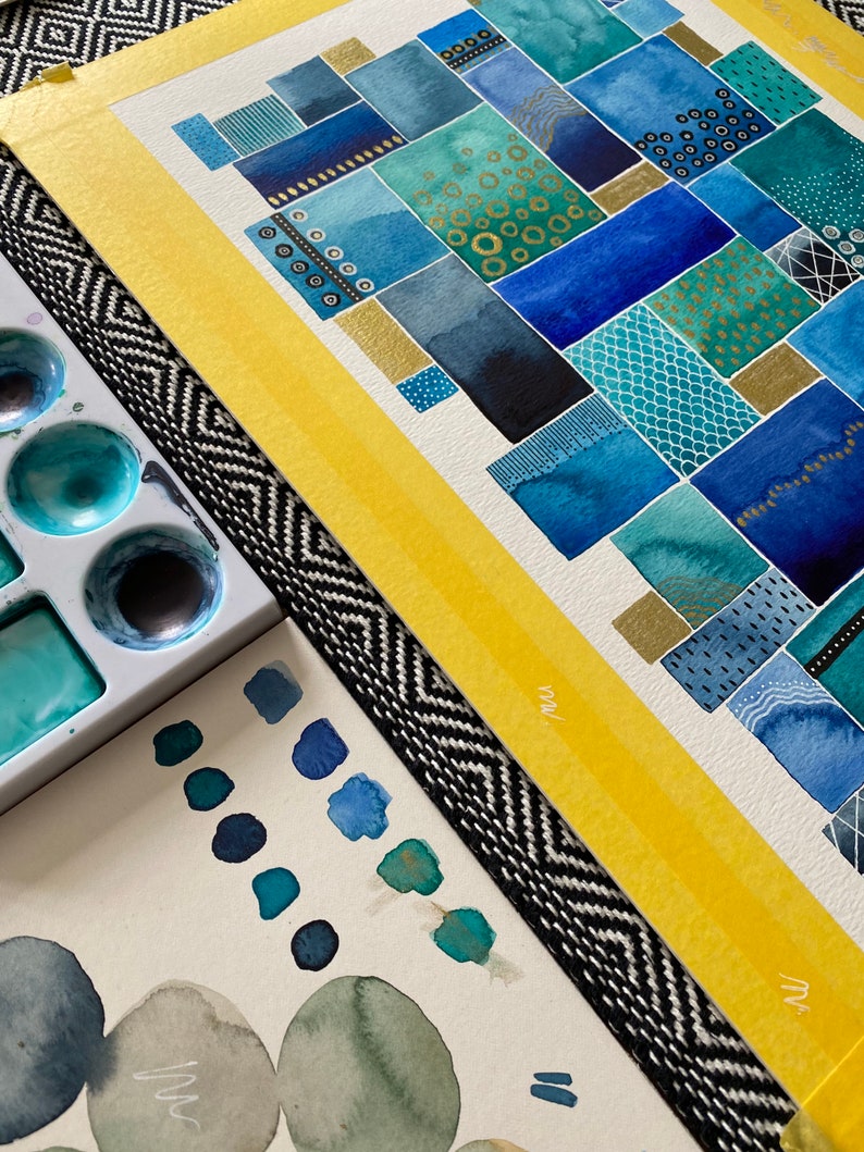 A3 Giclée Print - Aqua Squares Watercolour - Etsy UK