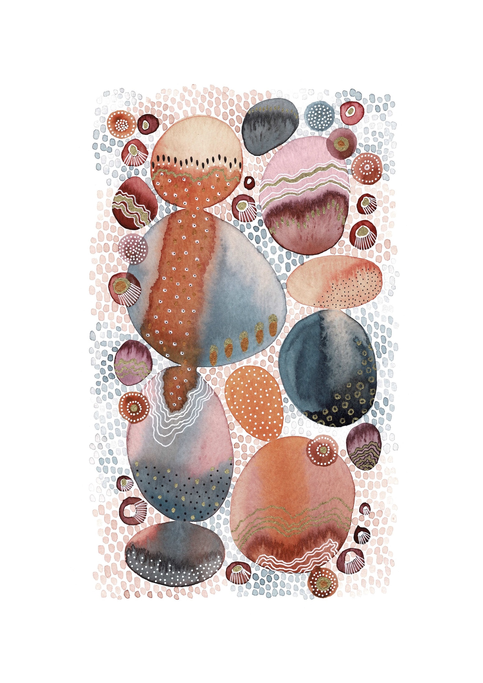 A4 Giclée Print Spice Jewel Pebble Abstract Watercolour - Etsy