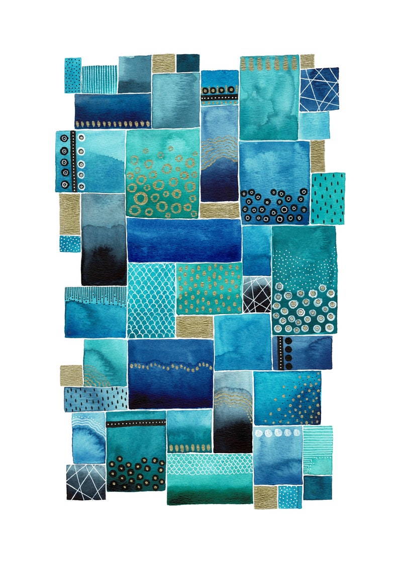 A3 Giclée Print - Aqua Squares Watercolour - Etsy UK