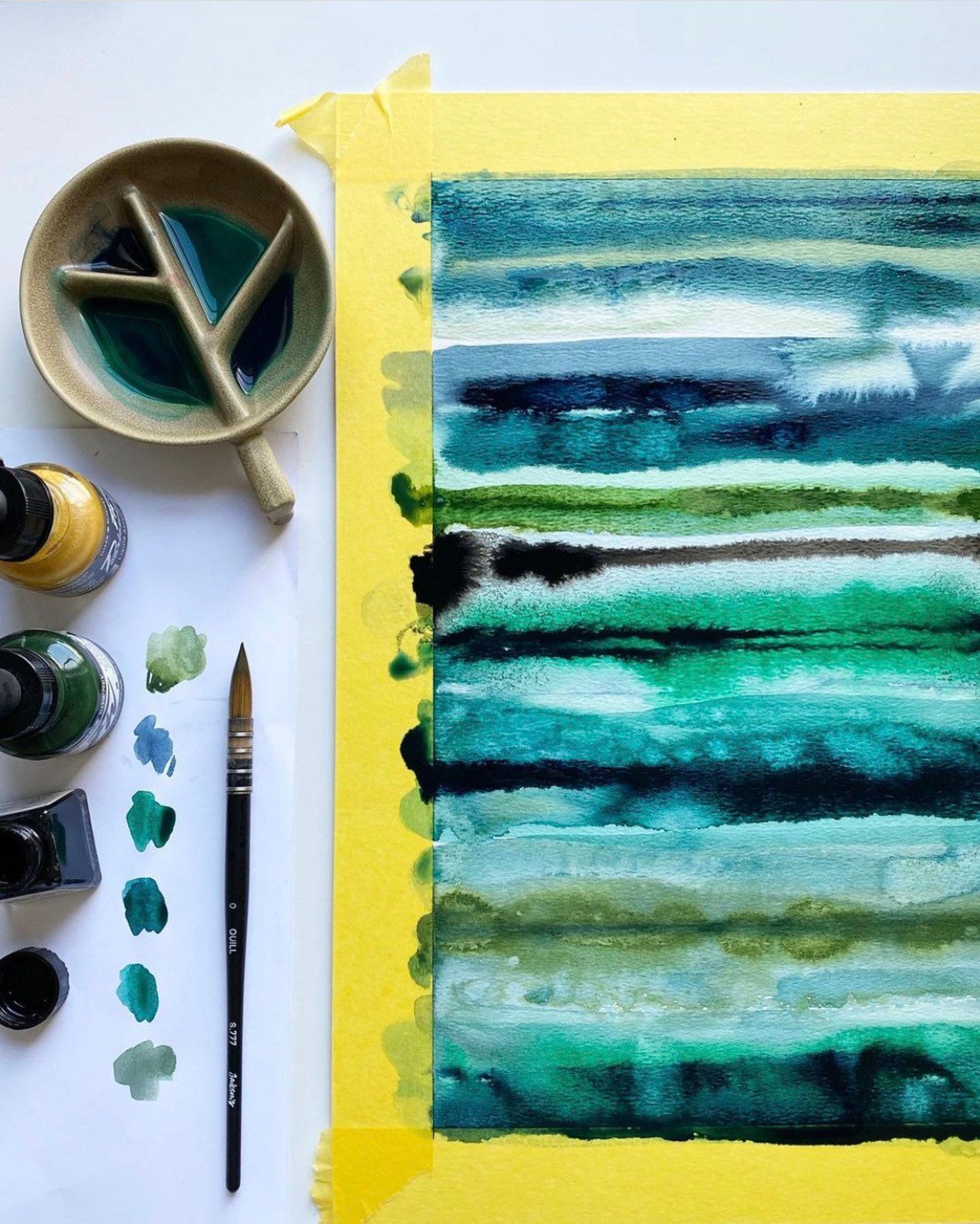 A3 Giclée Print Green Watercolour Stripes Green Art Print | Etsy UK