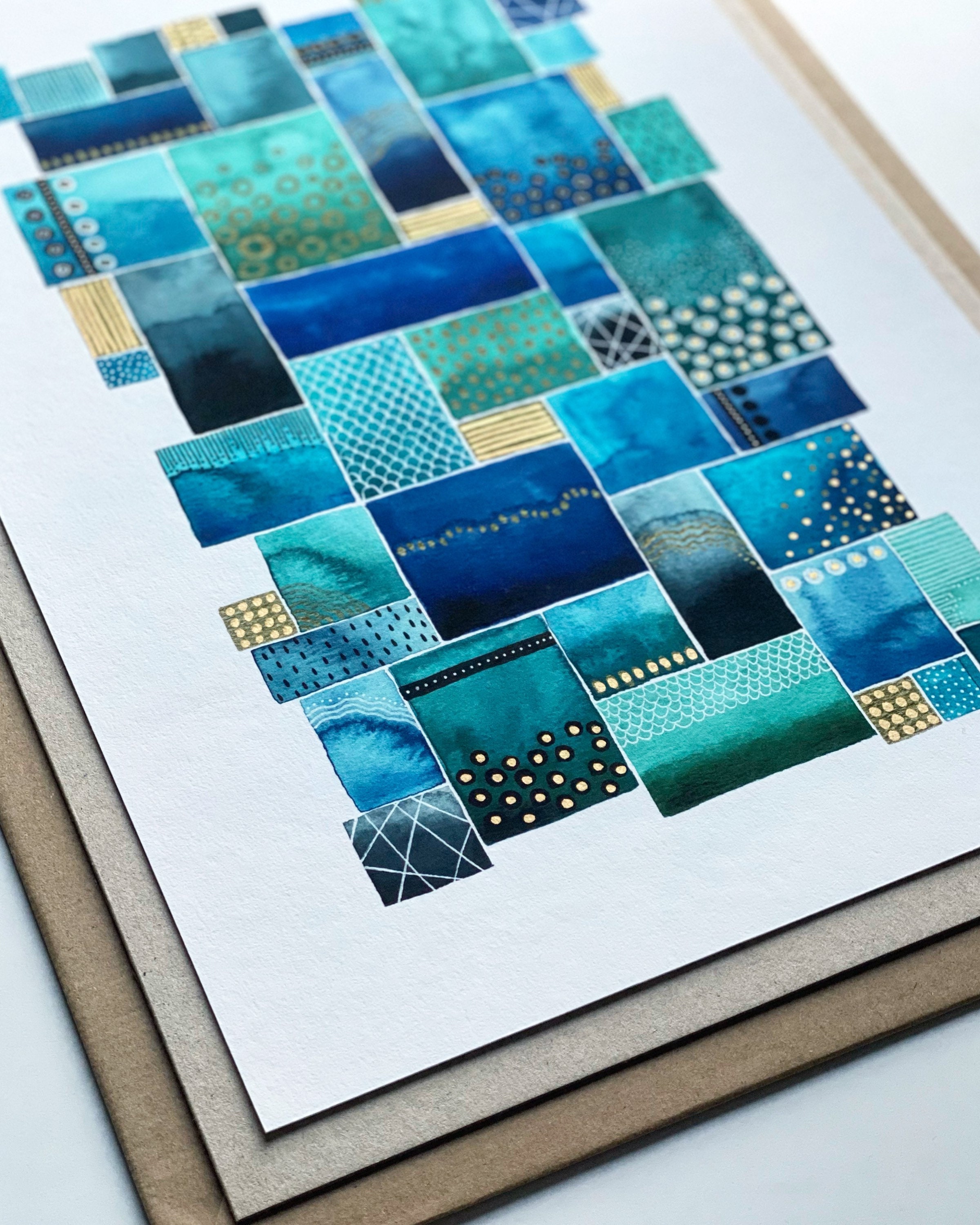 A3 Giclée Print - Aqua Squares Watercolour - Etsy UK
