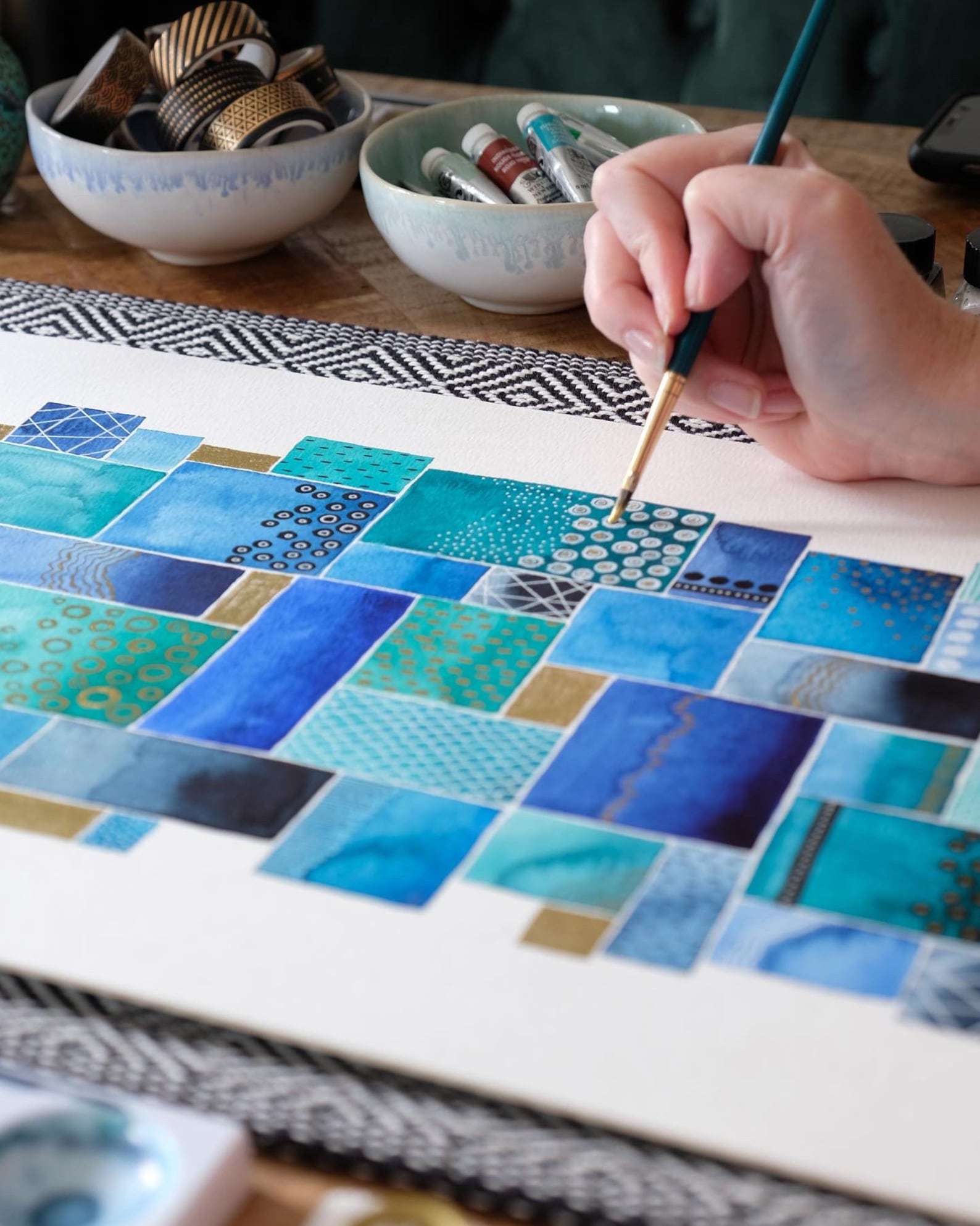 A3 Giclée Print - Aqua Squares Watercolour - Etsy UK