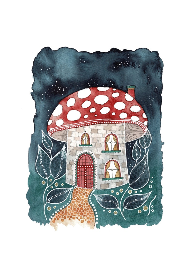 A4 Giclée Print Toadstool House Print Toadstool Print | Etsy