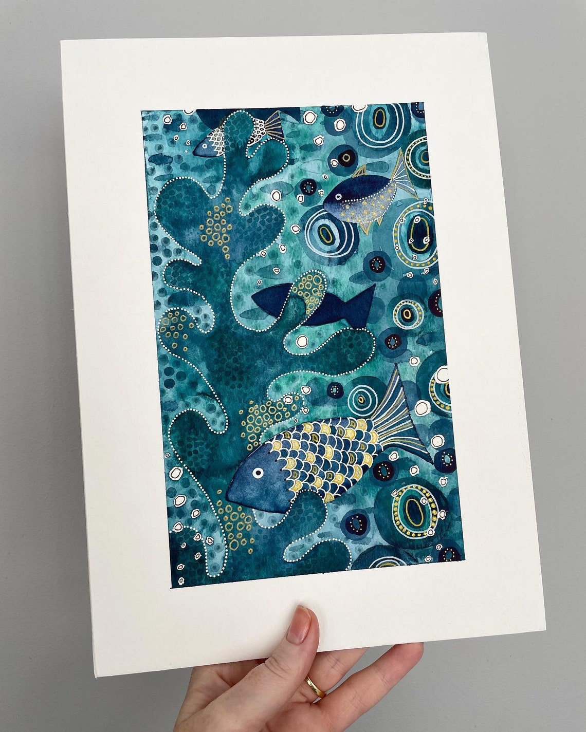 A4 Giclée Print Seaweed Shoal Blue & Gold Sea Abstract - Etsy