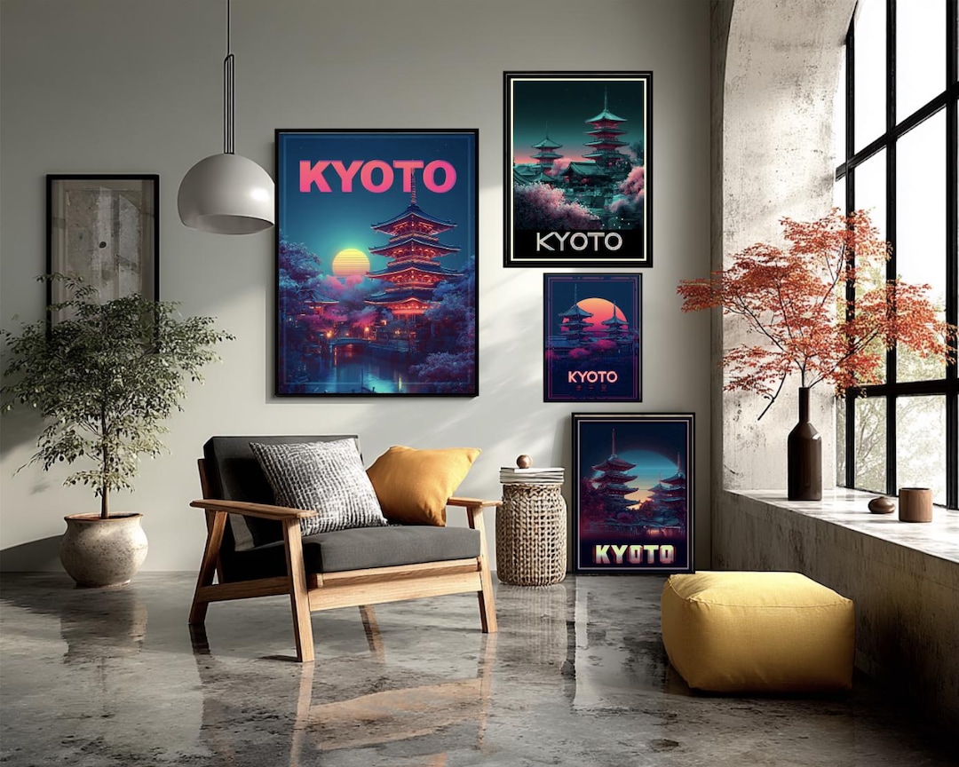 Kyoto Dream Lights Retro Vaporwave Travel Poster Neon Pagoda Cherry ...