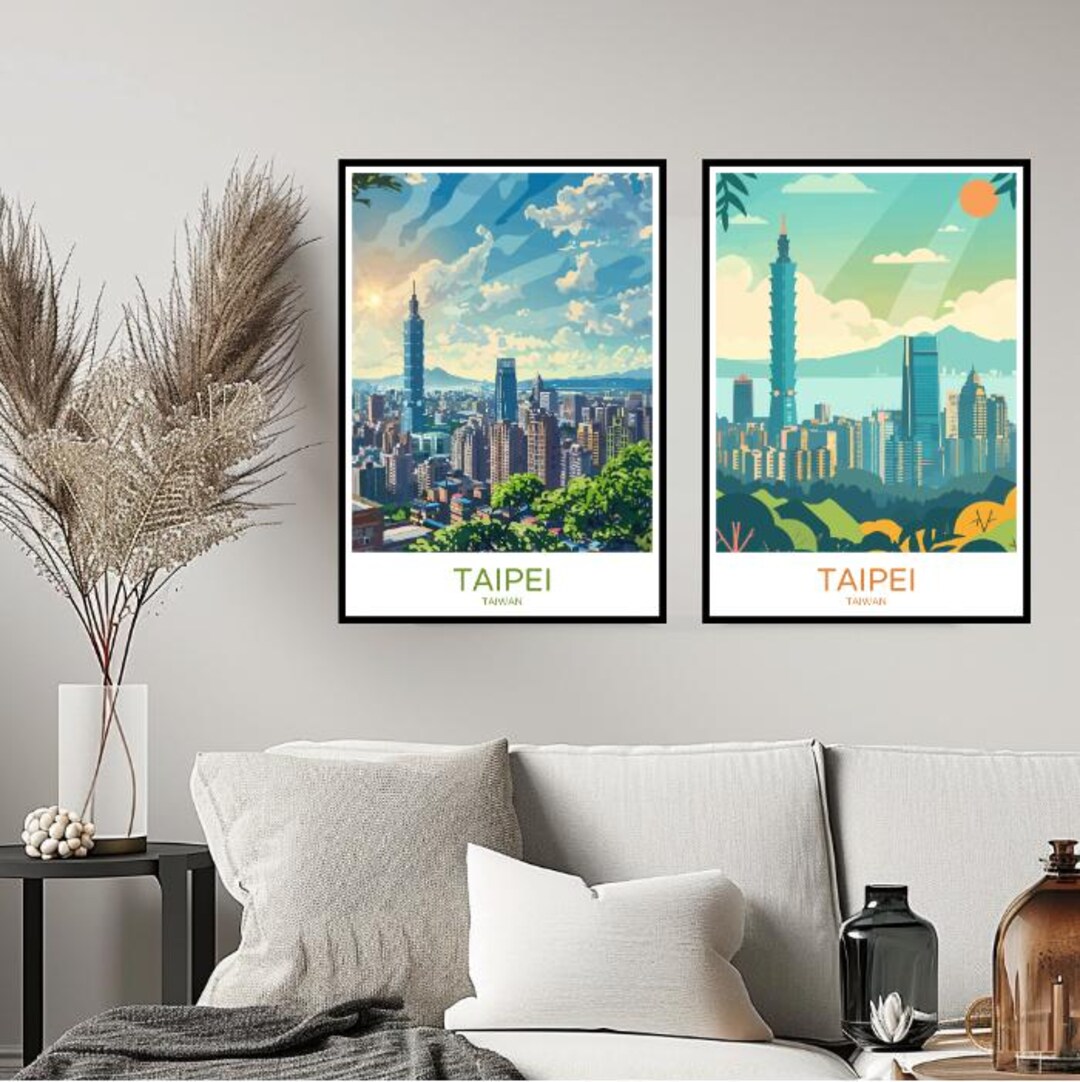 Taipei Skyline Taiwan Poster Travel Print Taipei 101 Keelung Xindian ...