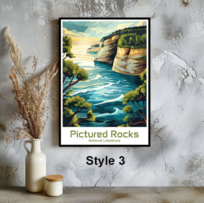 Pictured Rocks National Lakeshore Park Poster Travel Print Michigan ...