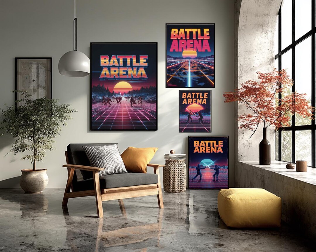 Synth Battle Arena Retro Gaming Poster Pixel Art Neon Vaporwave ...