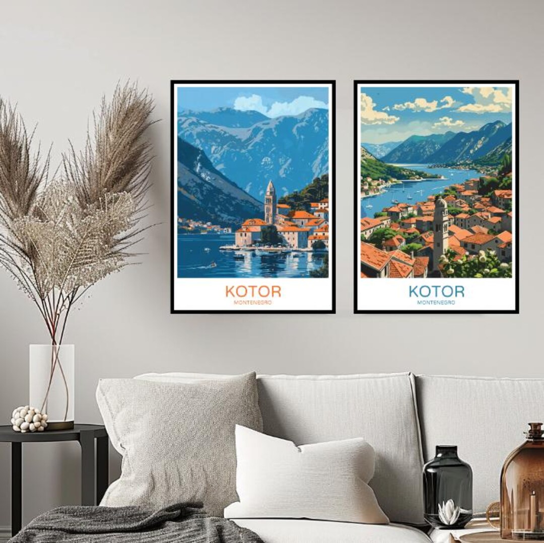Kotor Montenegro Poster Travel Print Bay of Kotor Mediterranean Wall ...