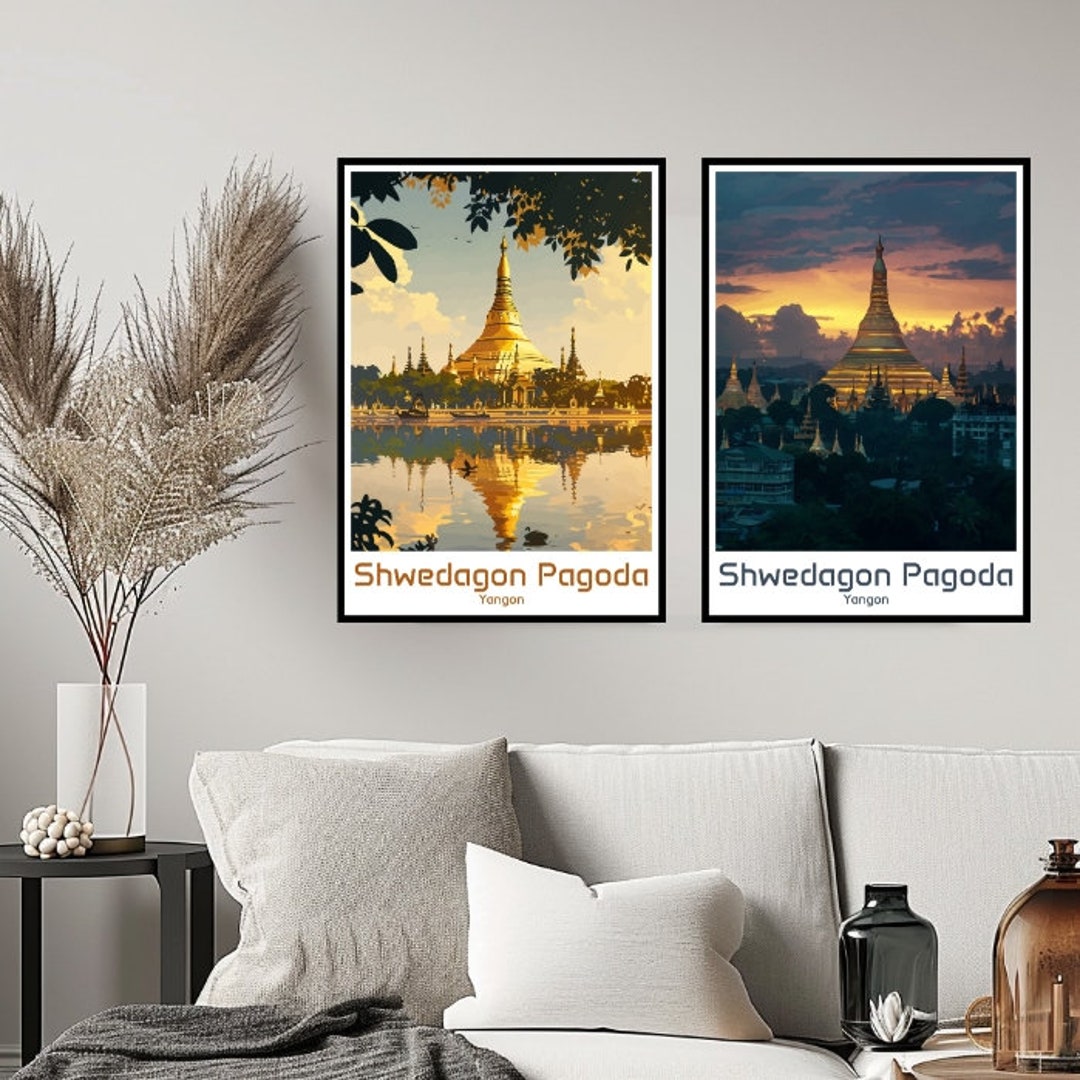 Shwedagon Pagoda Myanmar Travel Poster Print Wall Yangon Shwedagon ...