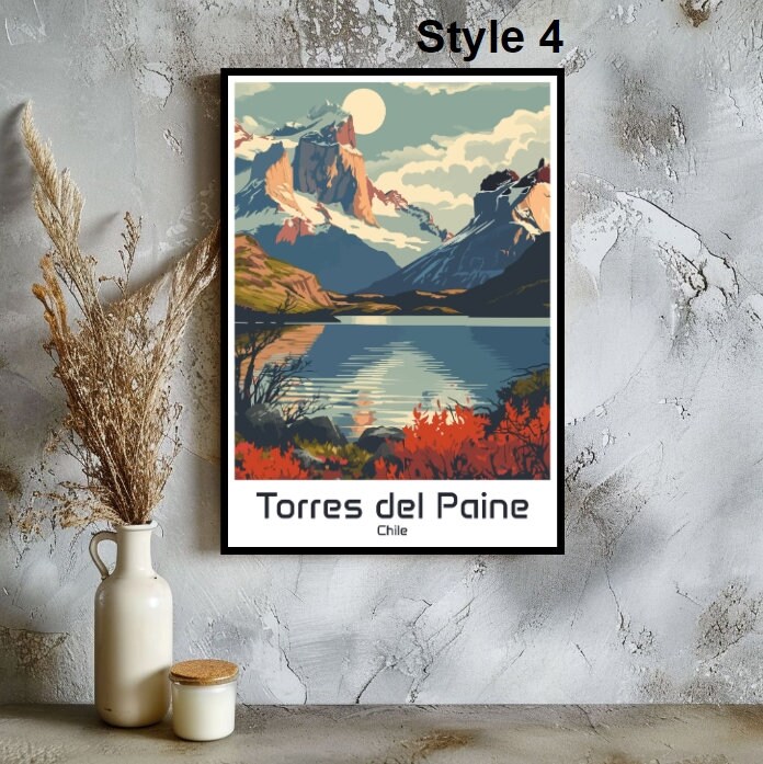 Torres Del Paine Chile Poster Travel Print Wall Chile Torres Del Paine ...