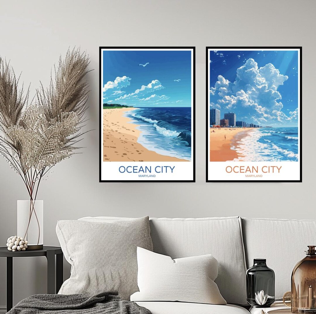 Ocean City Beach Maryland Poster Travel Print Ocean City Wall Home ...