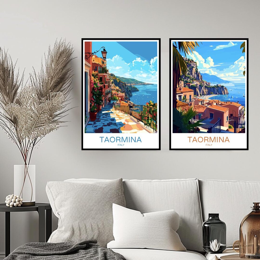 Taormina Italy Poster Travel Print Taormina Beach Messina Sicily ...