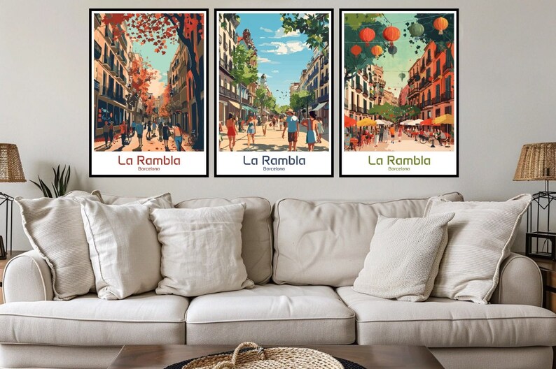 La Rambla Barcelona Poster Travel Print La Rambla Street Barcelona Wall ...