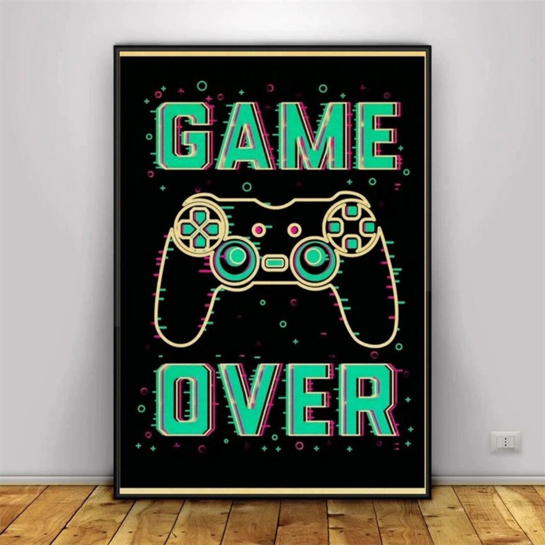Game Over Vintage Canvas Wall Poster, Video Game Console Controller VR ...