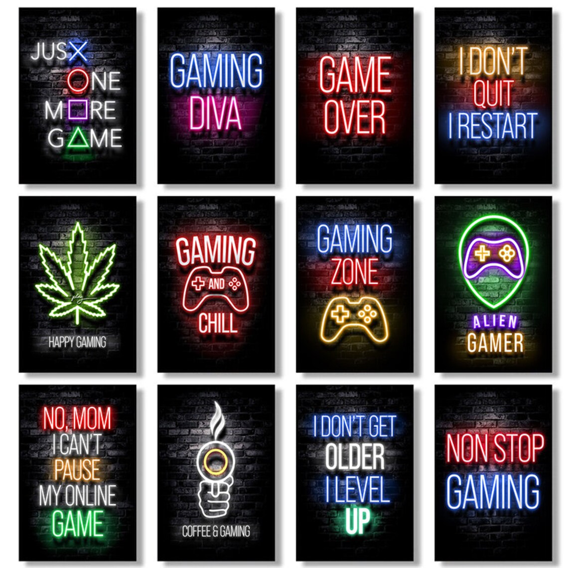 Gaming Neon Wall Poster, I Don't Quit I Restart Canvas Poster Wall ...