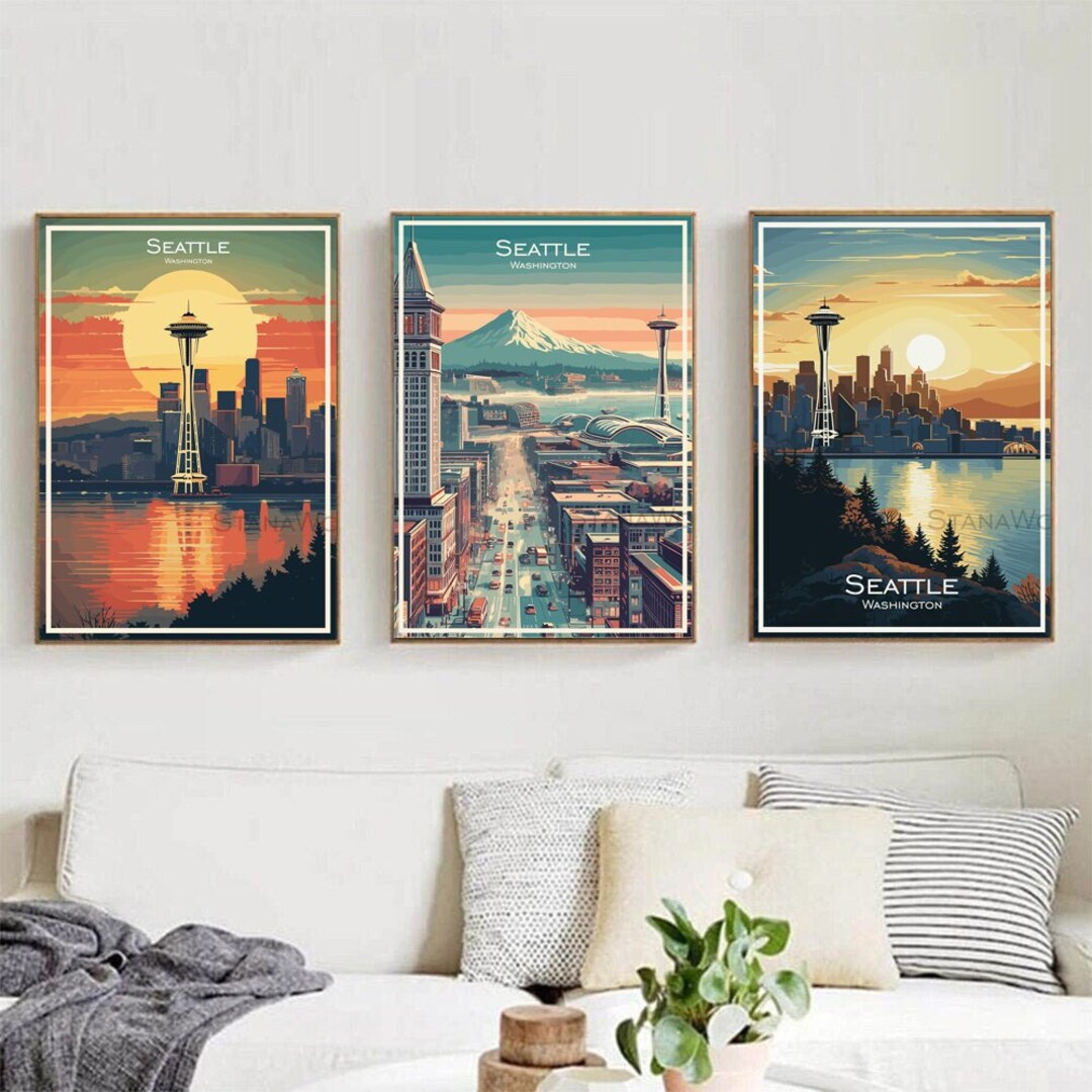 Seattle Travel Poster Print Wall Art Seattle Washington Wall Poster ...