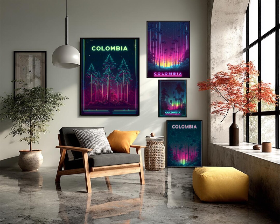 Colombia Retro Vaporwave Travel Poster, Colombia Neon Art Print ...