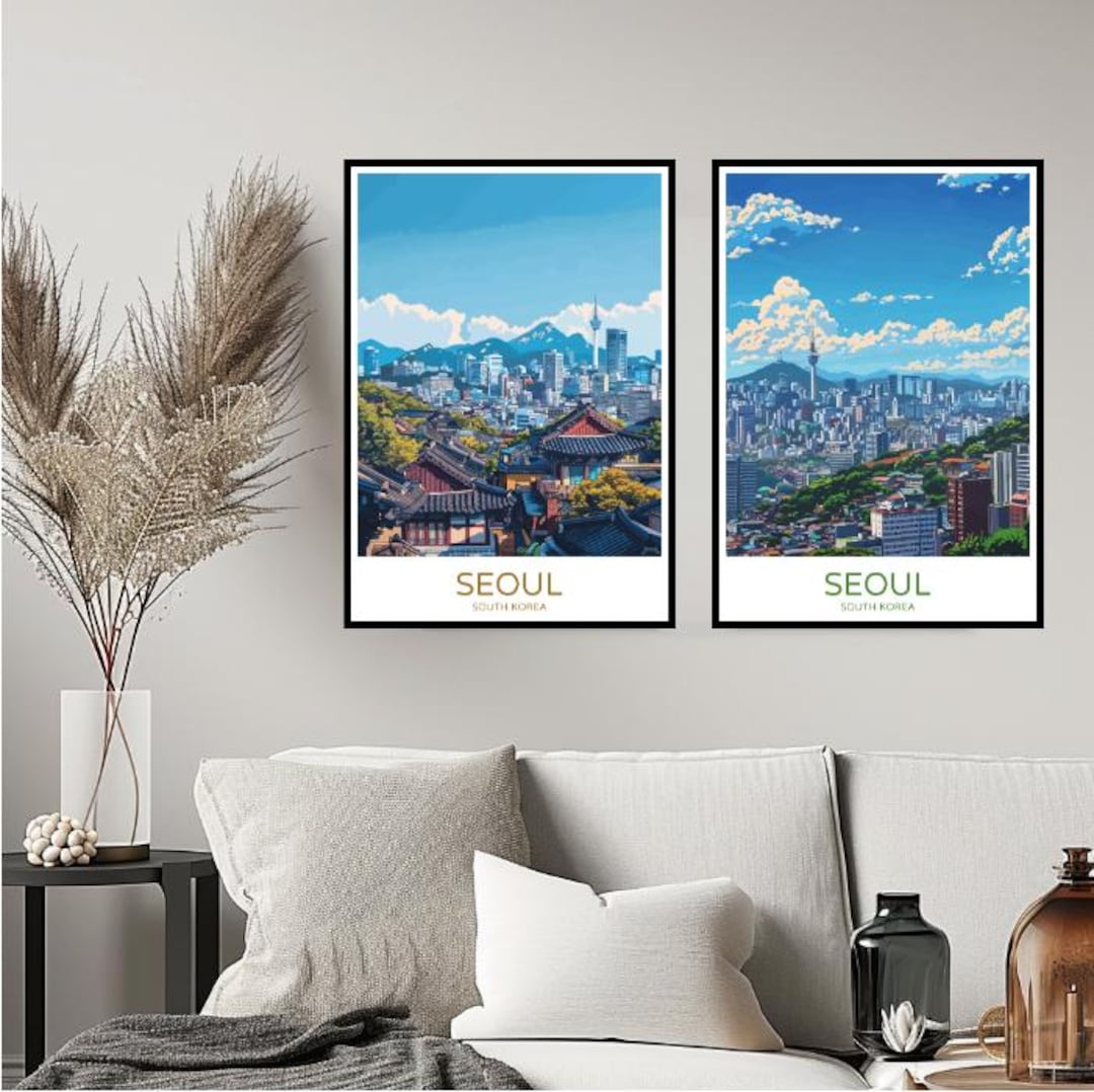 Seoul South Korea Poster Travel Print Seoul Skyline Sunset Wall Home ...