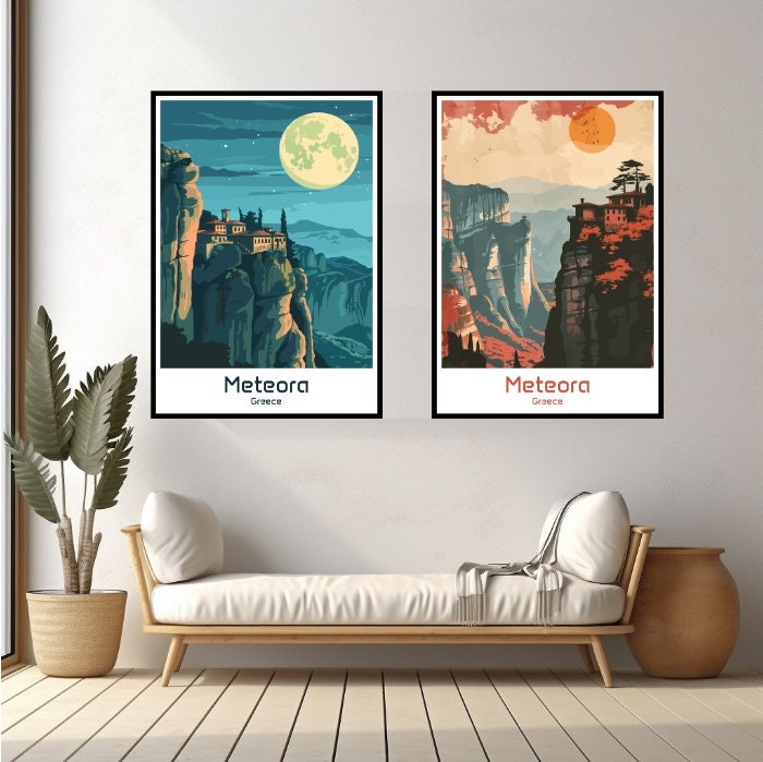 Meteora Greece Poster Travel Print Wall Greece Meteora Poster Wall Art Home Decor Canvas Greece ...