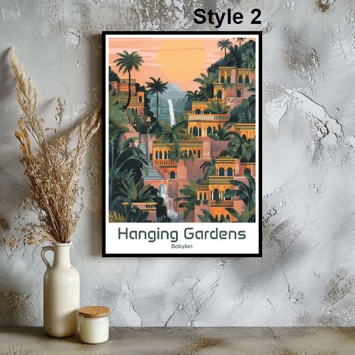 Hanging Gardens of Babylon Poster Travel Print Wall Hanging Gardens ...
