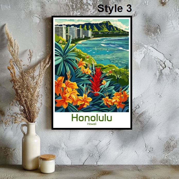 Honolulu Hawaii Travel Poster Print Wall Art Hawaii Honolulu Beach ...