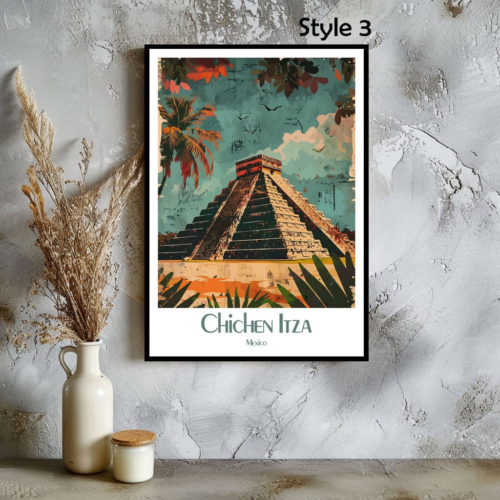 Chichen Itza Mexico Travel Poster Print Wall Mexico Chichen Itza Poster ...